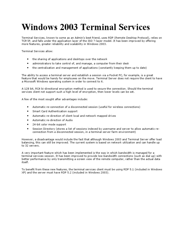 Windows 2003 Terminal Services | PDF | Remote Desktop Services | Login