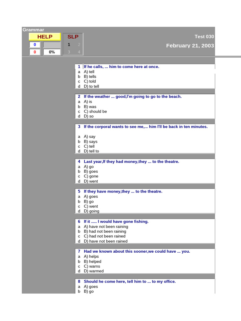 Grammar Test Questions and Answers | PDF | Verb | Linguistic Morphology