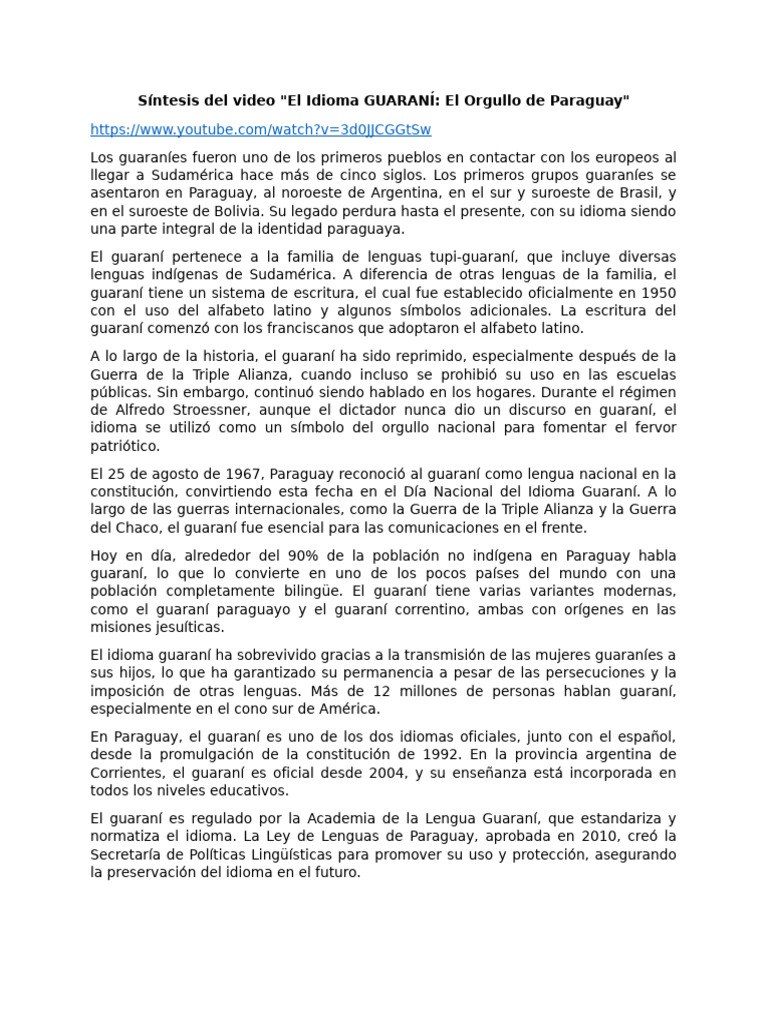 El Guaraní: Orgullo y Legado de Paraguay | PDF | Paraguay | Lingüística