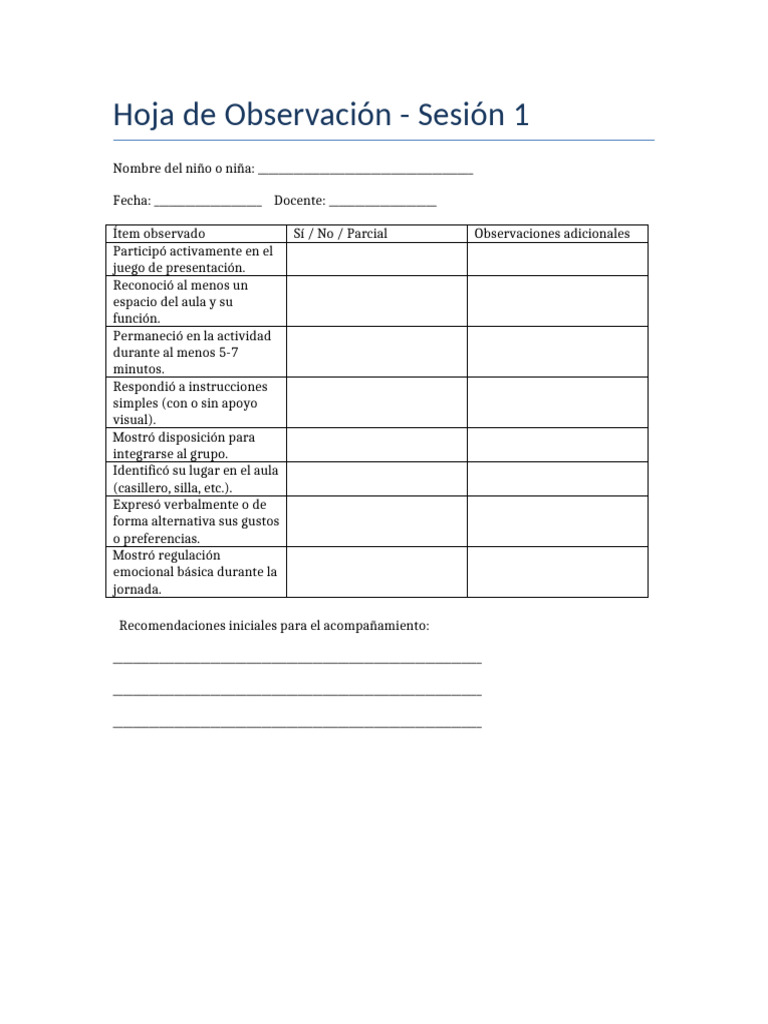 Hoja Observacion Sesion1 (1) | PDF