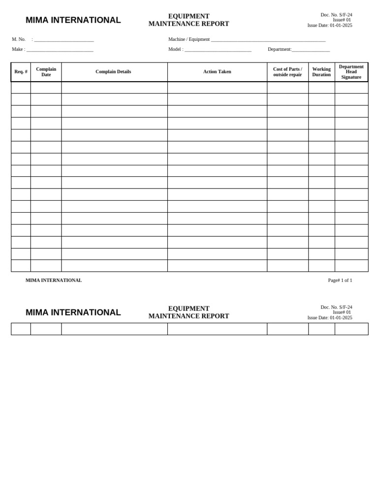 NZTM SF-54 Equipment Maintenance Register | PDF