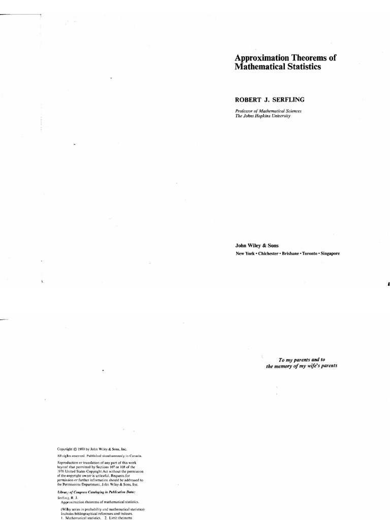 Approximation Theorems Of Mathematical Statistics Pdf