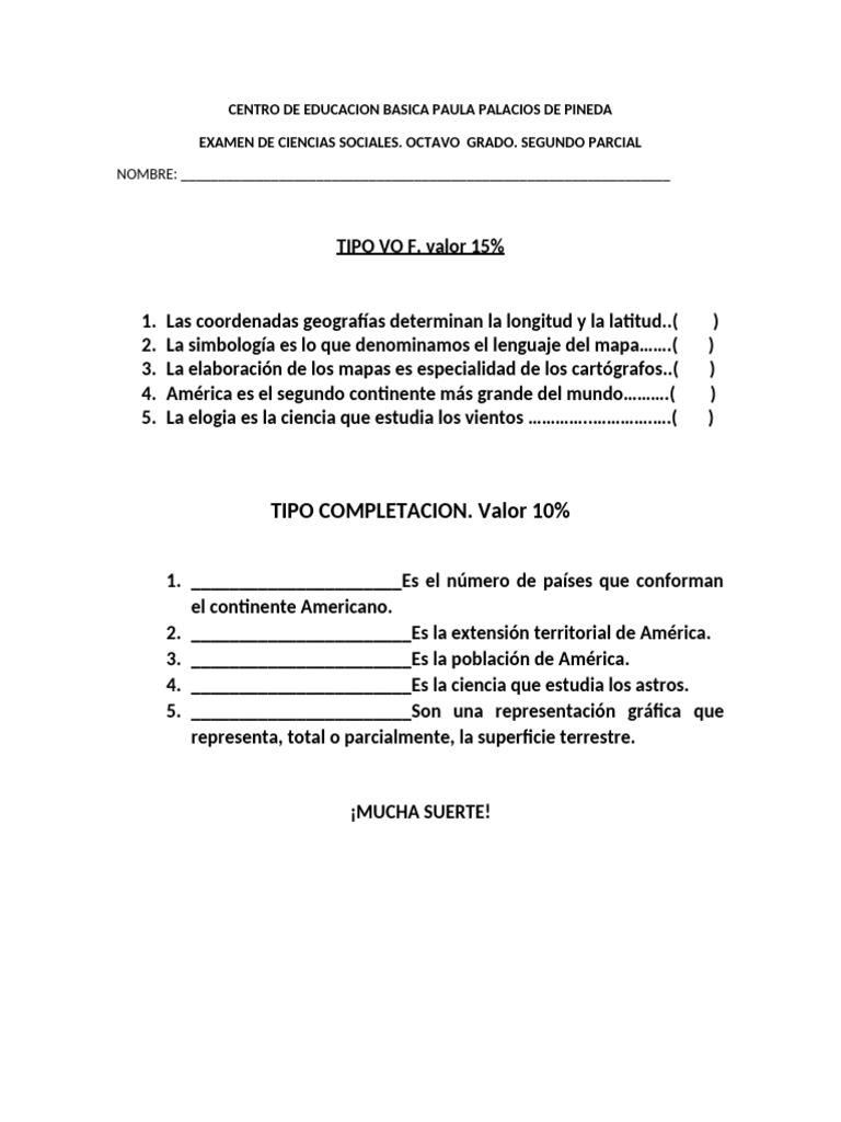Examen Ciencias S0ciales Octavo | PDF