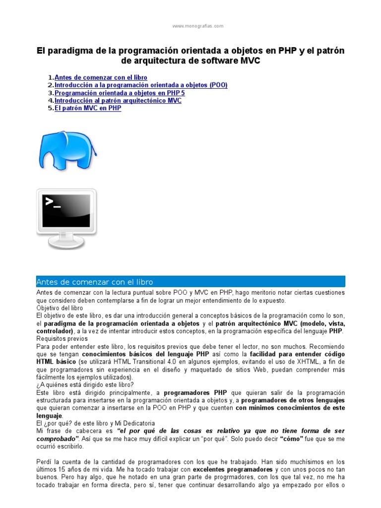 Paradigma Programacion Orientada Objetos PHP y Patron Arquitectura Software MVC | PDF | Objeto ...