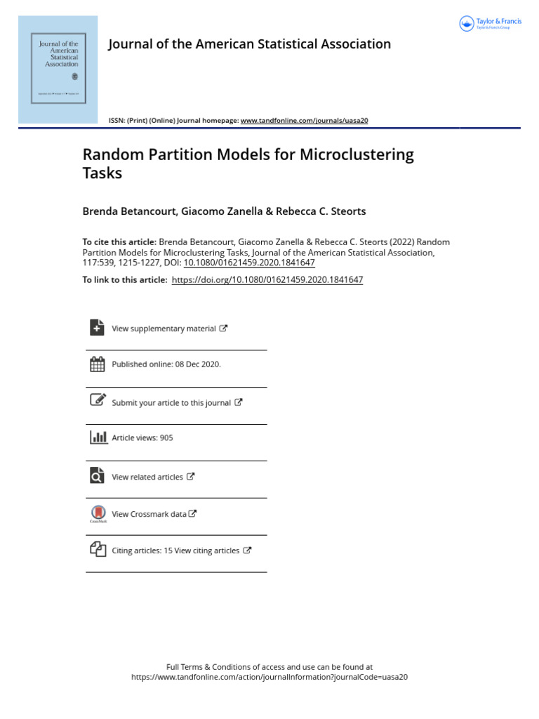 P2022 - Random Partition Models For Microclustering Tasks | PDF | Bayesian Inference | Applied ...