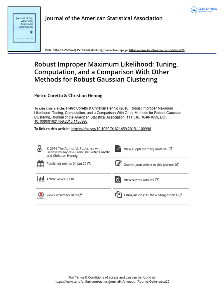 Robust Improper Maximum Likelihood Tuning Computation and A Comparison With Other Methods For ...