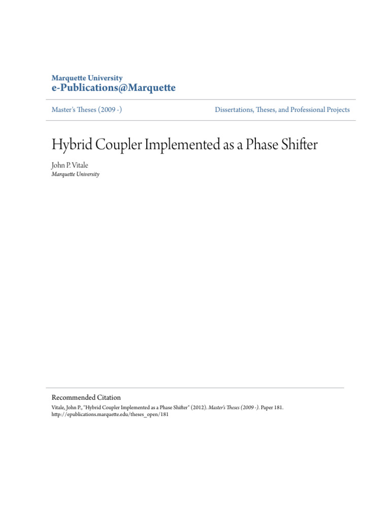 Hybrid Coupler Implemented As A Phase Shifter | PDF | Transmission Line ...