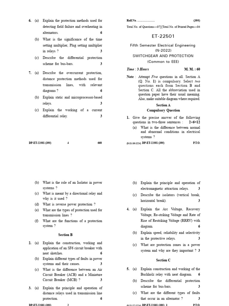 Fifth Semester Electrical Engineering N-22_QPS | PDF | Electric Power Transmission | Transformer
