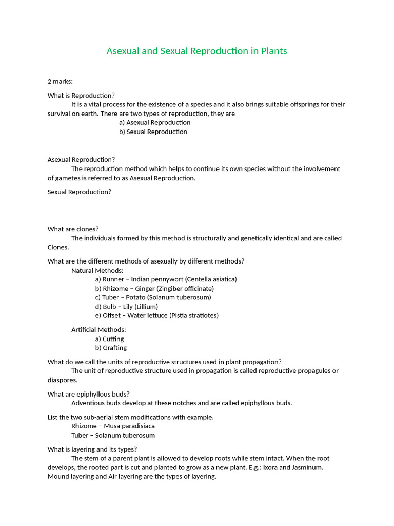 Asexual and Sexual Reproduction in Plants | PDF | Plant Reproduction ...
