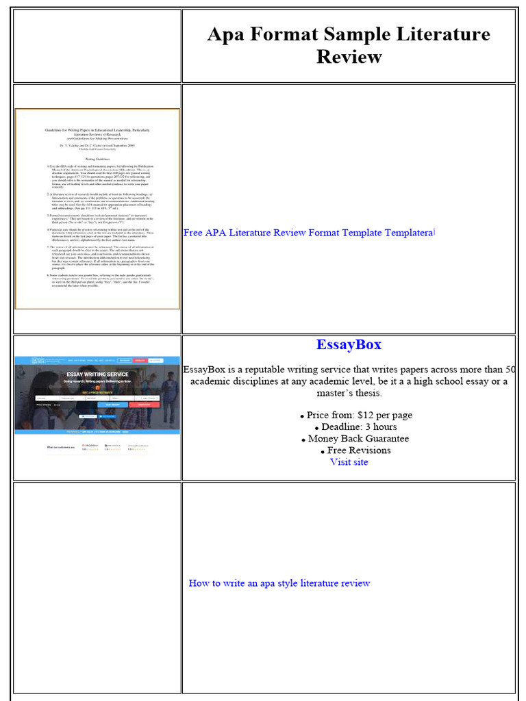 Apa Format Sample Literature Review | PDF | Essays | Apa Style