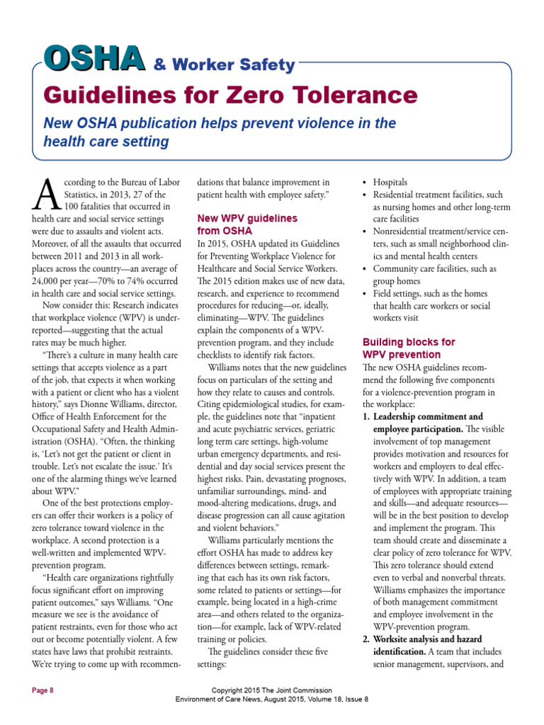 Zero Tolerance in Workplace Violence | PDF | Occupational Safety And ...
