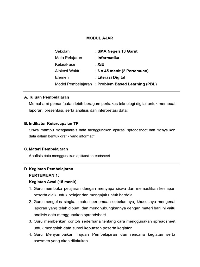 Modul Ajar 4 membuat laporan, presentasi, serta analisis dan interpretasi data (1) | PDF