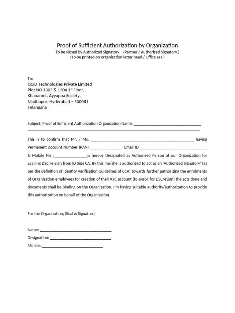 IDSign Non Govt Authority Letter Format | PDF