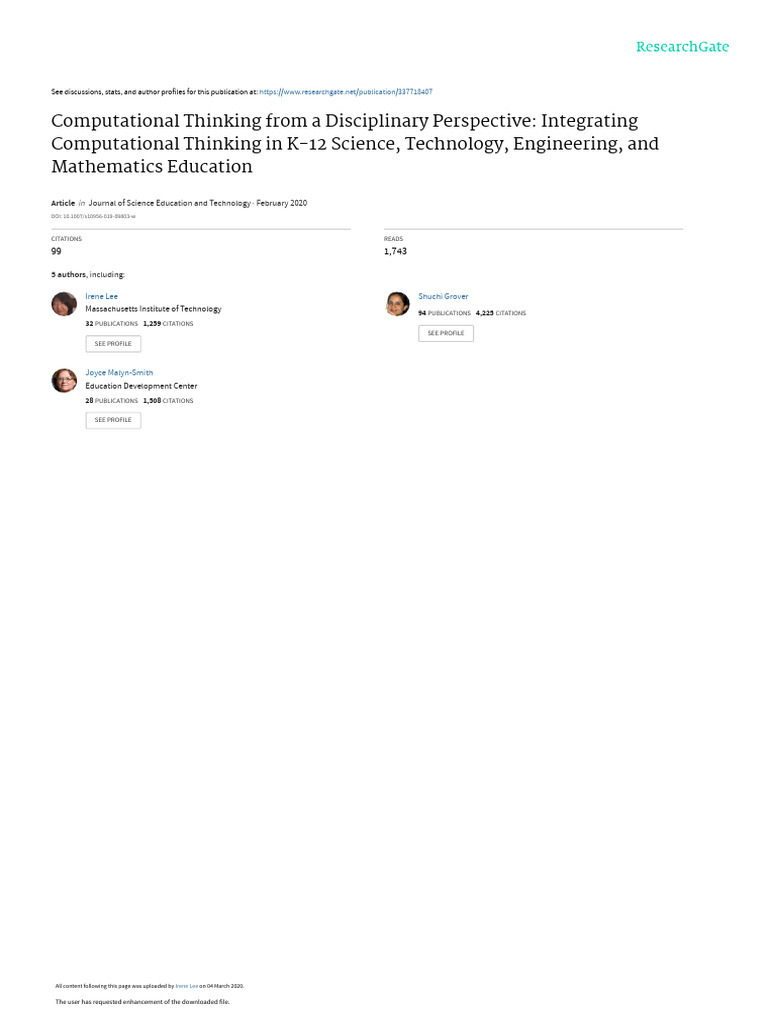 Integrating Computational Thinking in K-12 STEM | PDF | Simulation ...