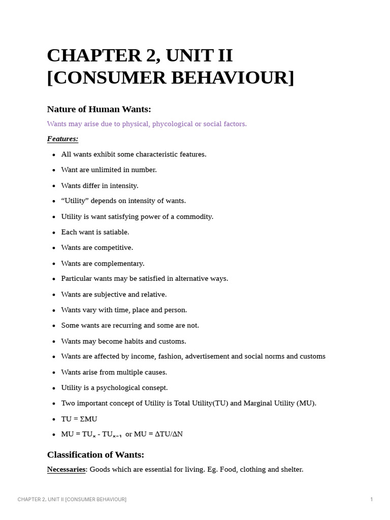 Chapter 2 Unit II Consumer Behaviour | PDF | Utility | Economic Surplus