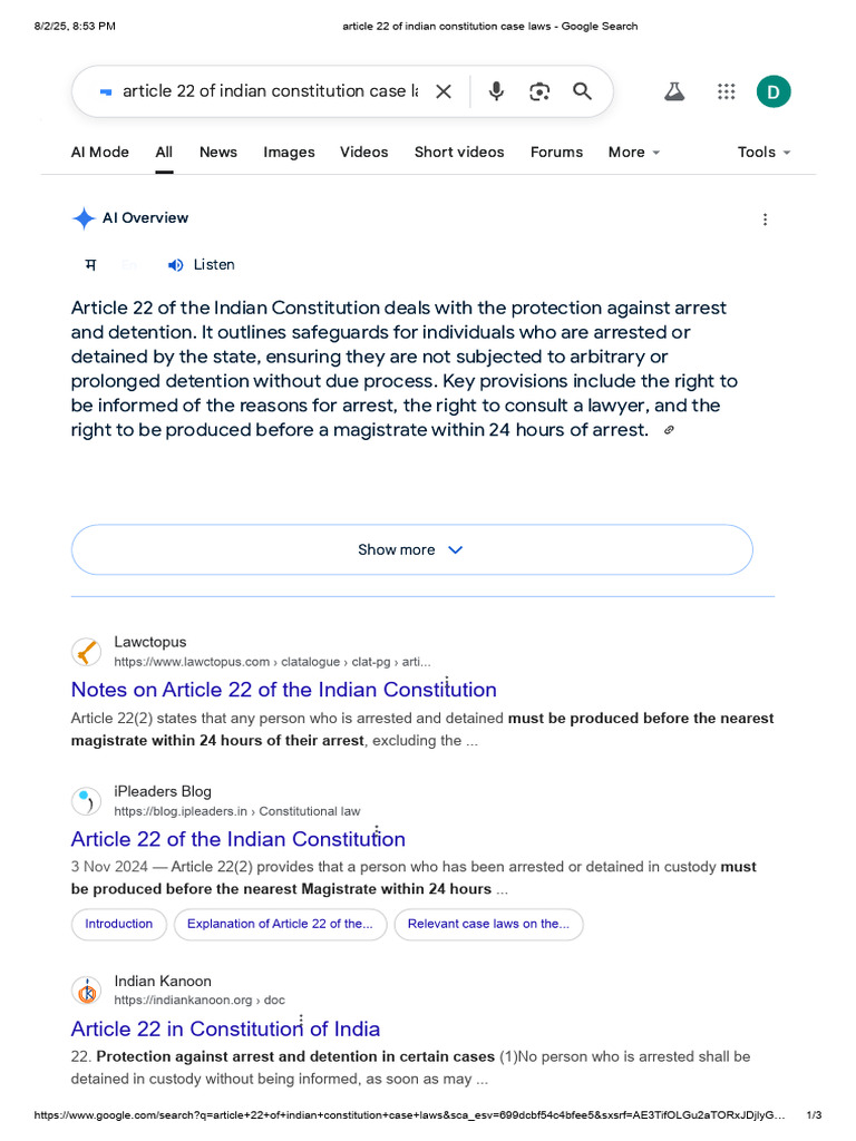 Article 22 of Indian Constitution Case Laws | PDF | Arrest | Justice