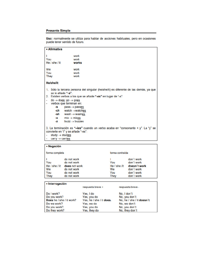 Presente Simple Reglas Gramaticales | PDF
