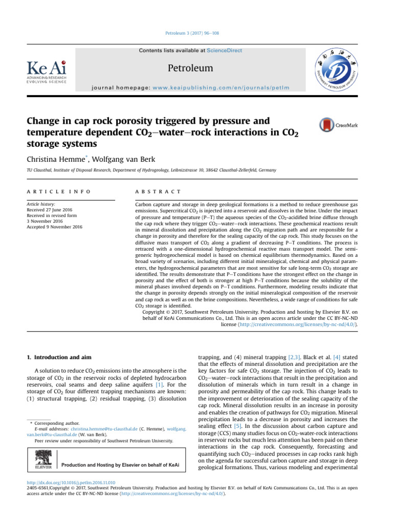 Change in Cap Rock Porosity Triggered by Pressure and Temperature 2017 ...