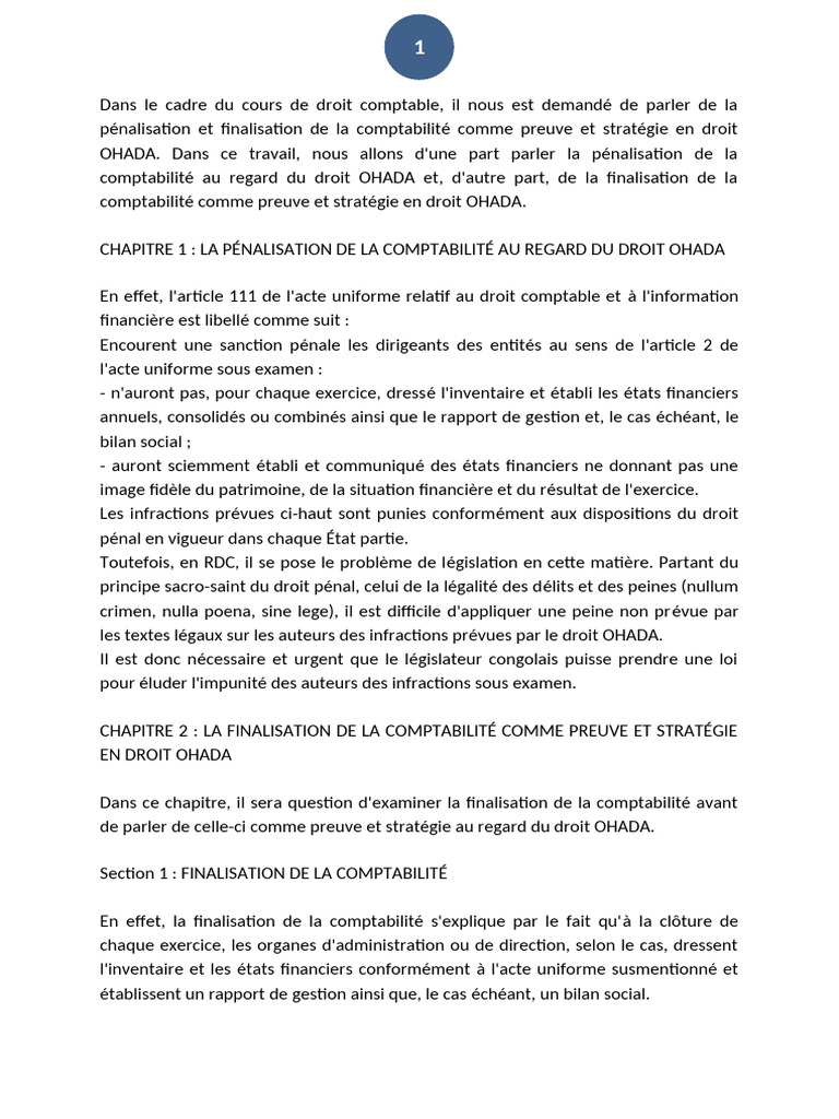 Pénalisation et finalisation comptable OHADA | PDF | Comptabilité ...