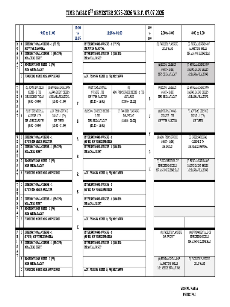 5th Sem Updated Time Table | PDF