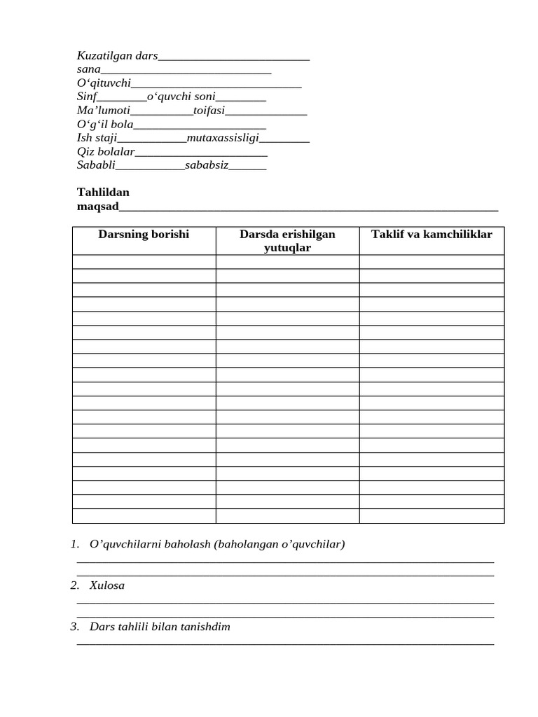 Dars Tahlili 2024-2025 | PDF