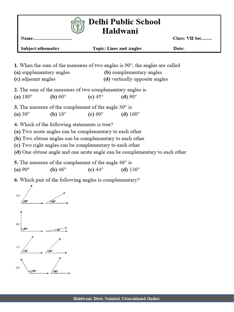 Class 7 Angles and Transversals Worksheet | PDF | Geometry | Elementary ...