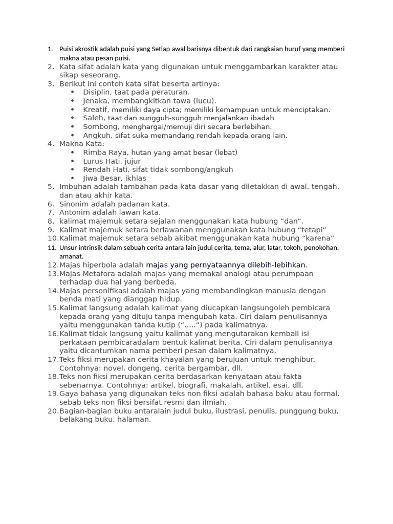 Puisi Akrostik dan Kata Sifat SD | PDF