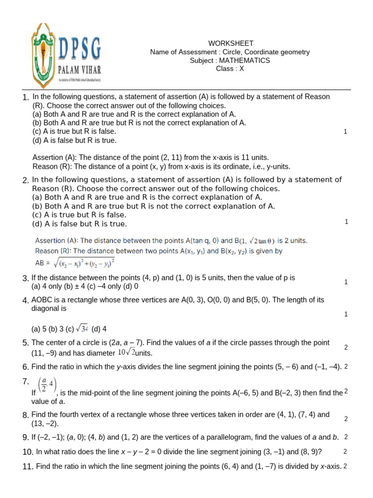 Assignment-Circle, Coordinate Geometry PDF | PDF | Circle | Area