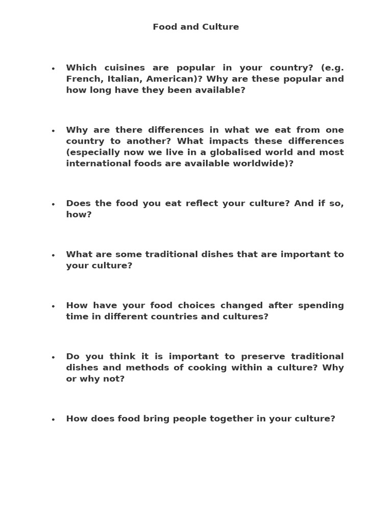 Food Culture Discussion Qs. | PDF