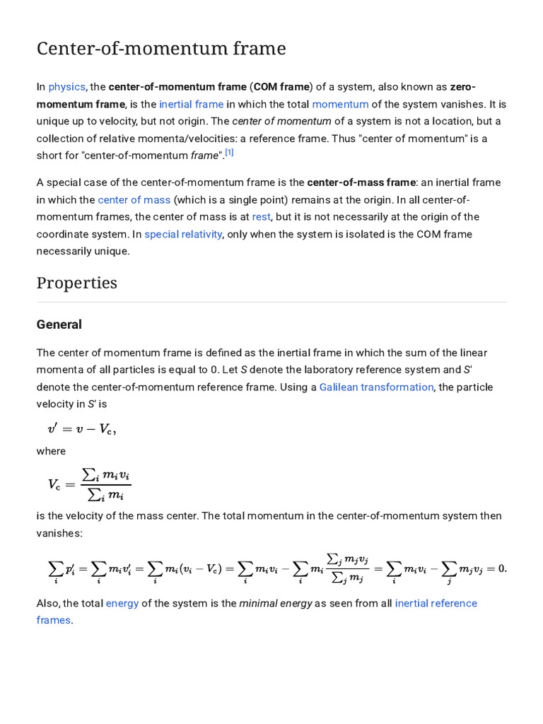 Understanding Center-of-Momentum Frame | PDF | Momentum | Motion (Physics)