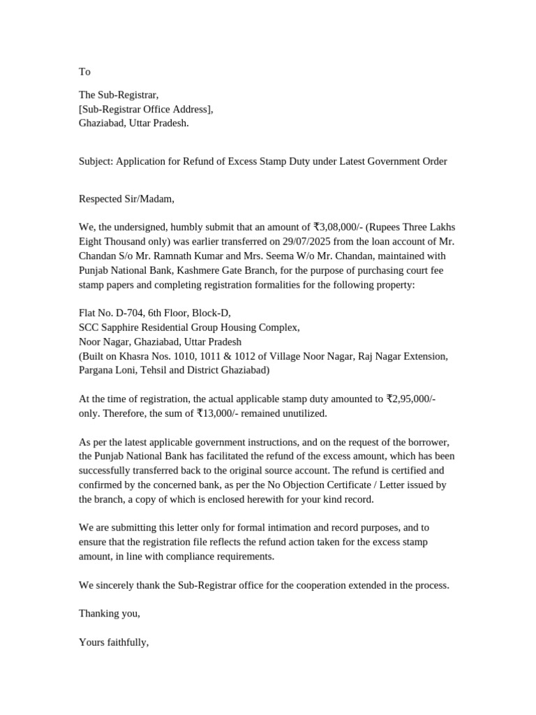Updated Application Refund Excess Stamp Duty | PDF