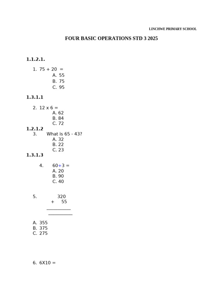 Basic Math Operations for Grade 3 | PDF