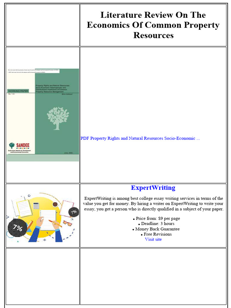 Literature Review On The Economics of Common Property Resources | PDF | Economics | Market ...