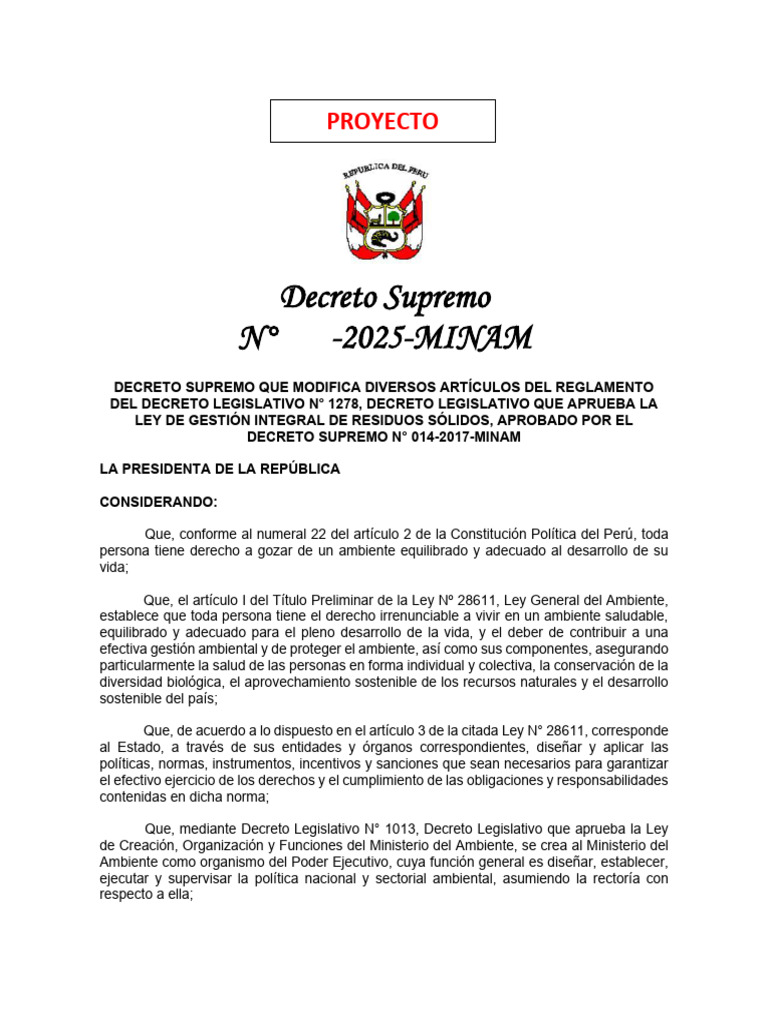 Modificaciones al Reglamento del DL 1278 | PDF | Residuos | Entorno natural