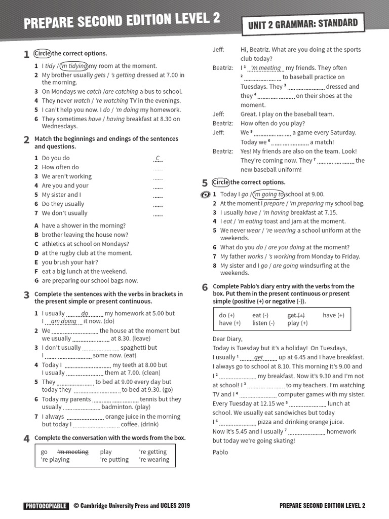 Level 2 Grammar Practice Exercises | PDF | Linguistics | Grammar