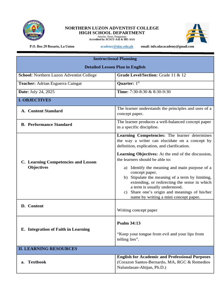 Concept Paper Writing Lesson Plan | PDF | Concept | Learning