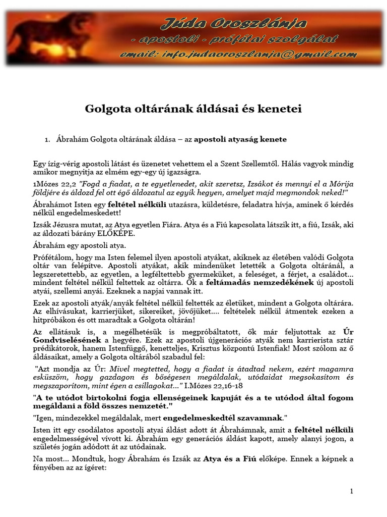 Golgota Oltárának Áldásai És Kenetei | PDF