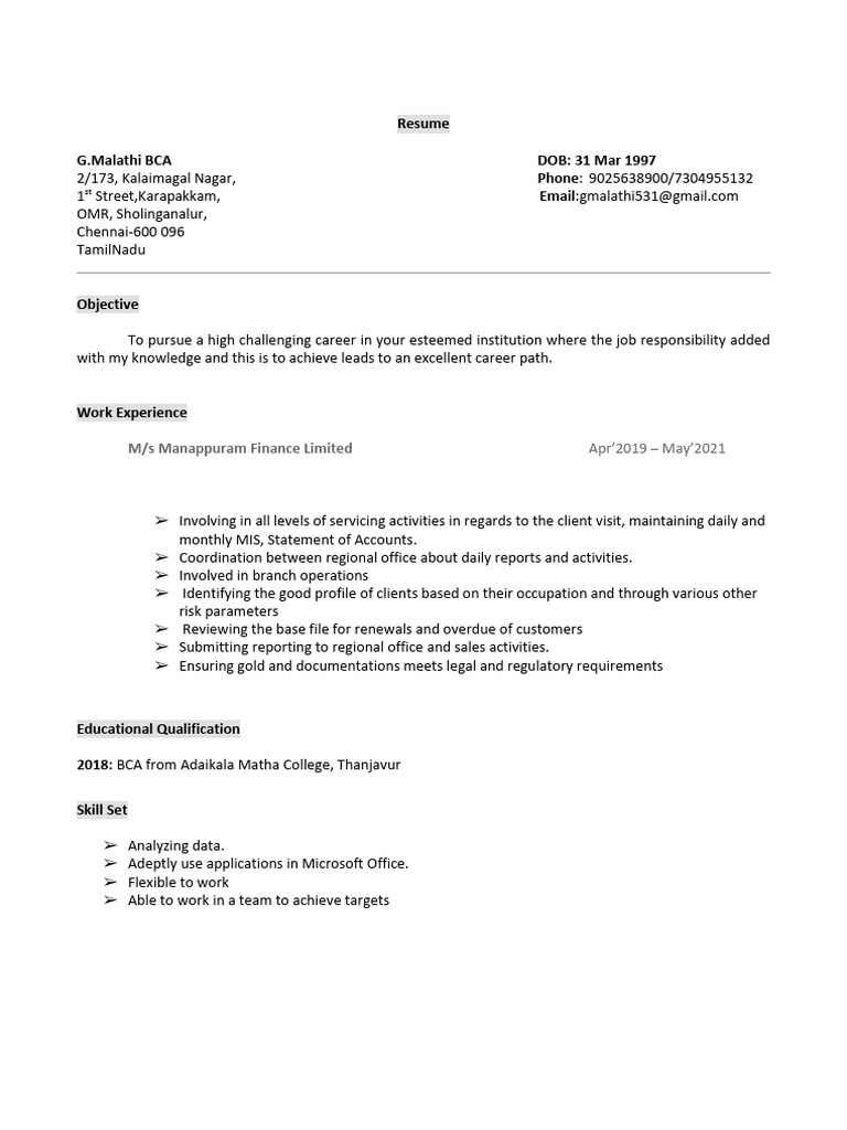 Resume - Malathi.G | PDF