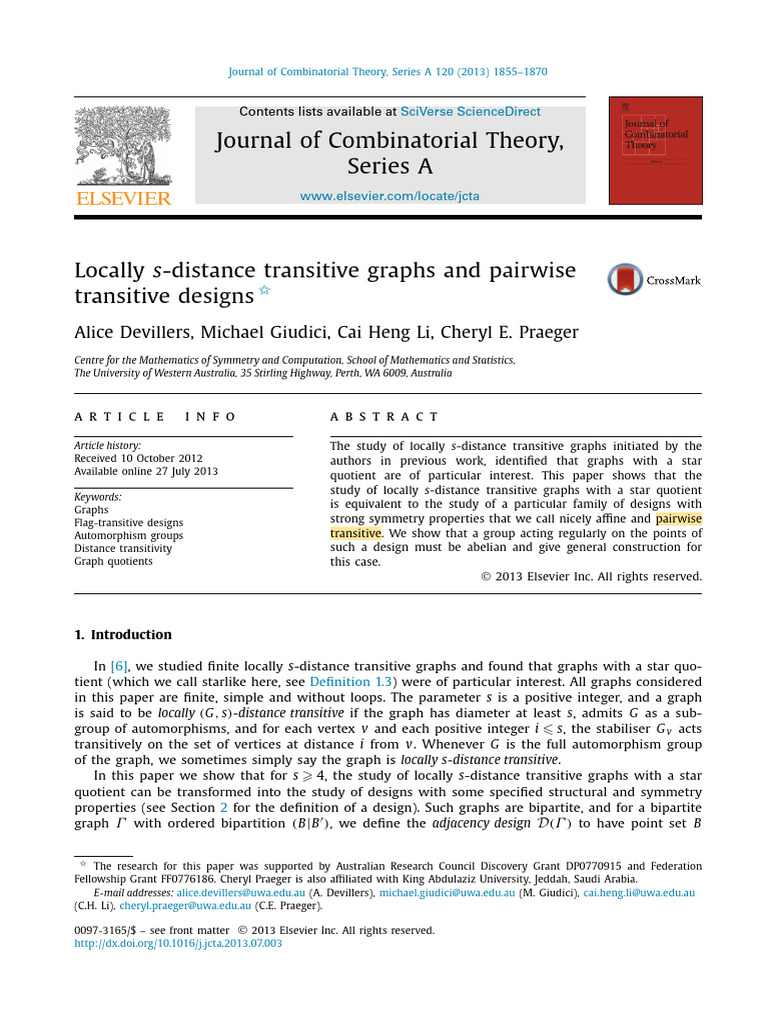 Locally s-Distance Transitive Graphs | PDF | Vertex (Graph Theory ...