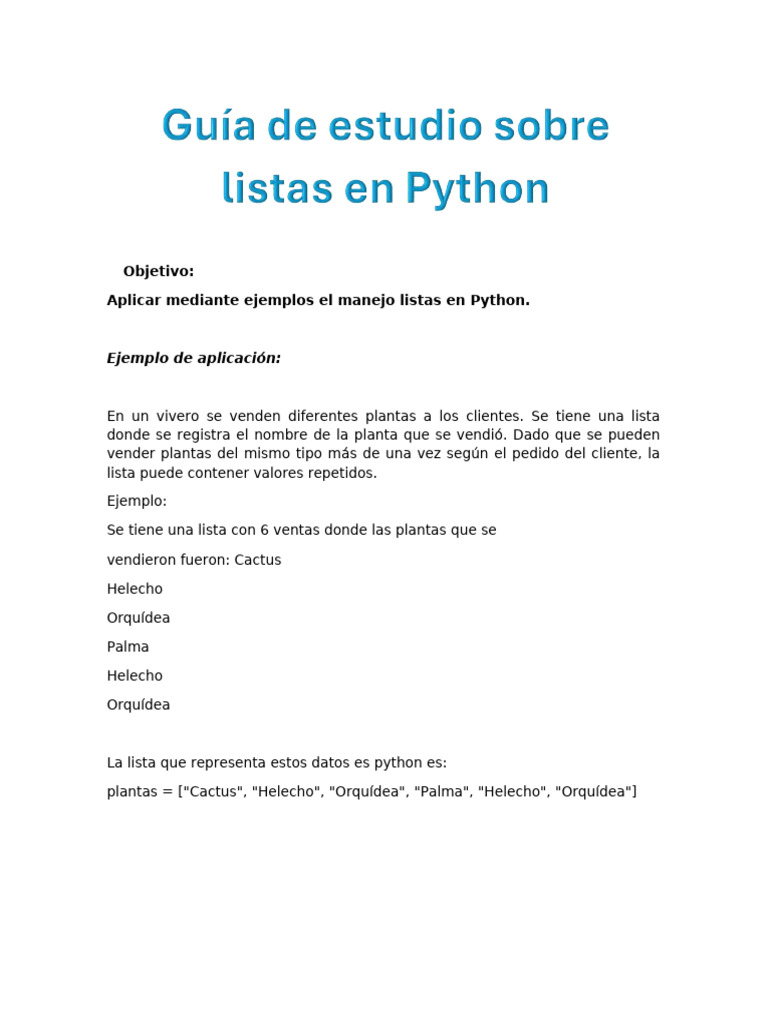 Guia Lista en Python | PDF | Python (lenguaje de programación ...