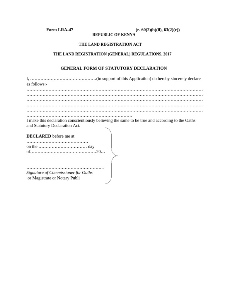 Form Lra 47 General Form of Statutory Declaration | PDF