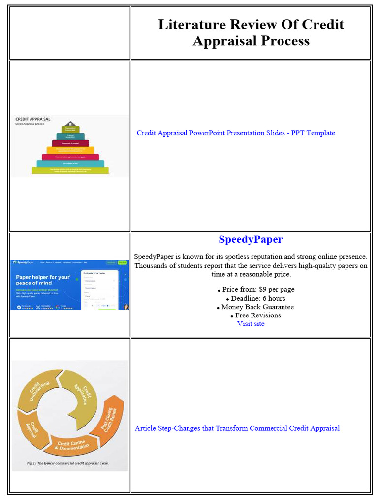 Literature Review of Credit Appraisal Process | PDF | Real Estate ...