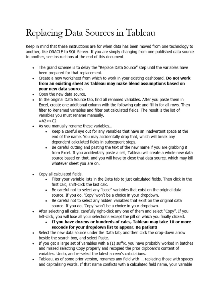 Replacing Data Sources in Tableau | PDF | Data Management | Software