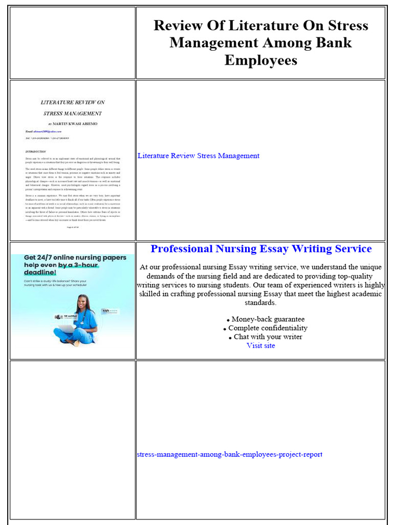 Review of Literature On Stress Management Among Bank Employees | PDF ...