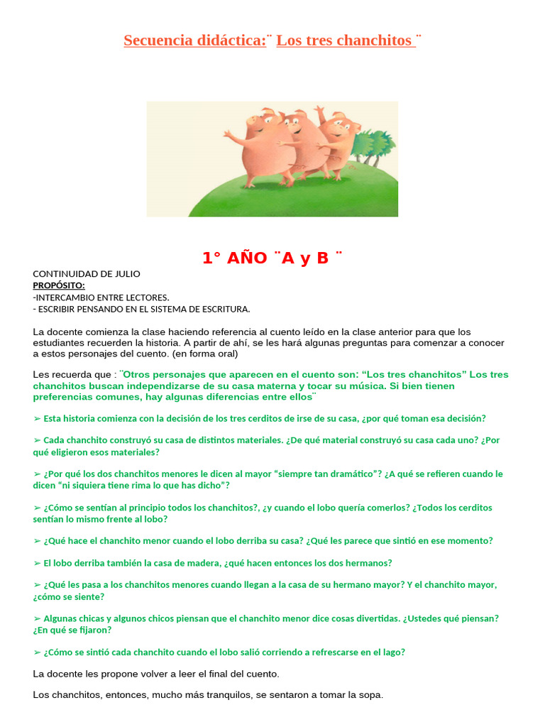 PDL 1ro - SECUENCIA LOS TRES CHANCHITOS | PDF