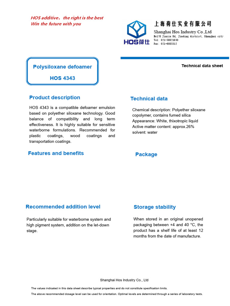 TDS of Polysiloxane defoamer-HOS 4343-EN | PDF | Silicone | Chemistry