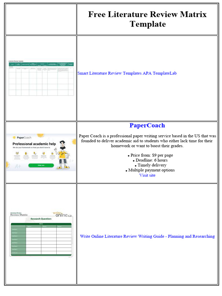 Free Literature Review Matrix Template | PDF | Essays | Systematic Review