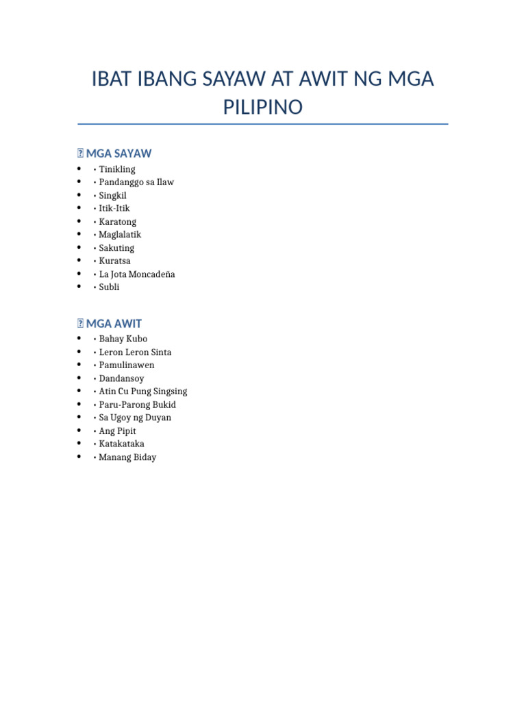 Ibat Ibang Sayaw at Awit NG Pilipino | PDF