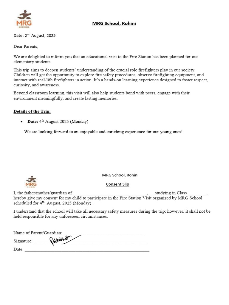 Fire Station Visit Permission Letter | PDF