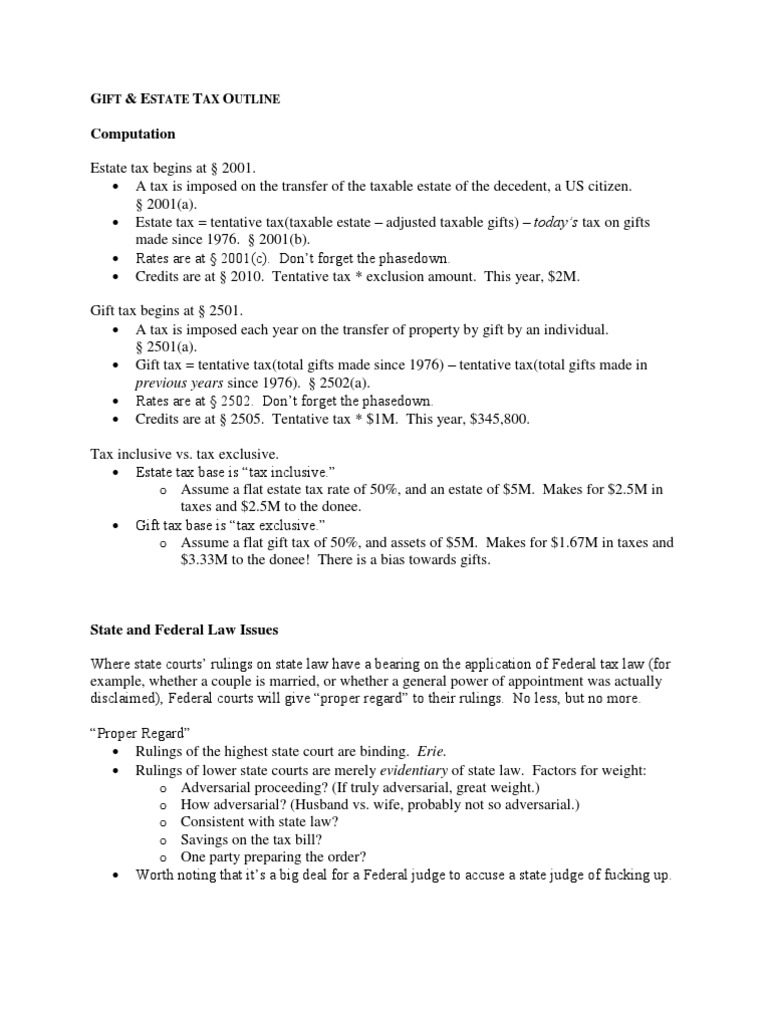 Gift and Estate Tax Outline | Estate Tax In The United States | Trust Law